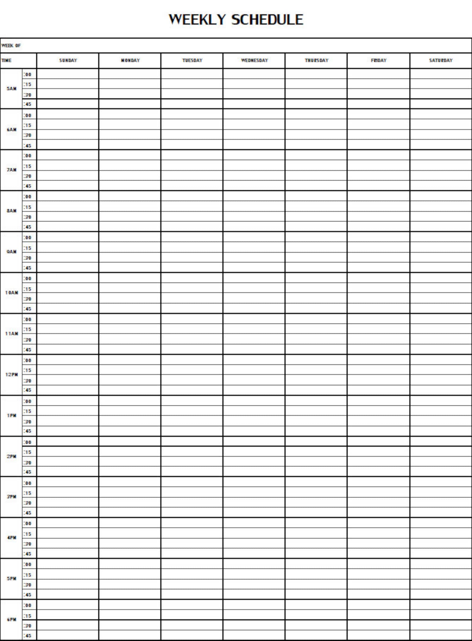 15 Minute Weekly Schedule & Time Tracker Template - Etsy