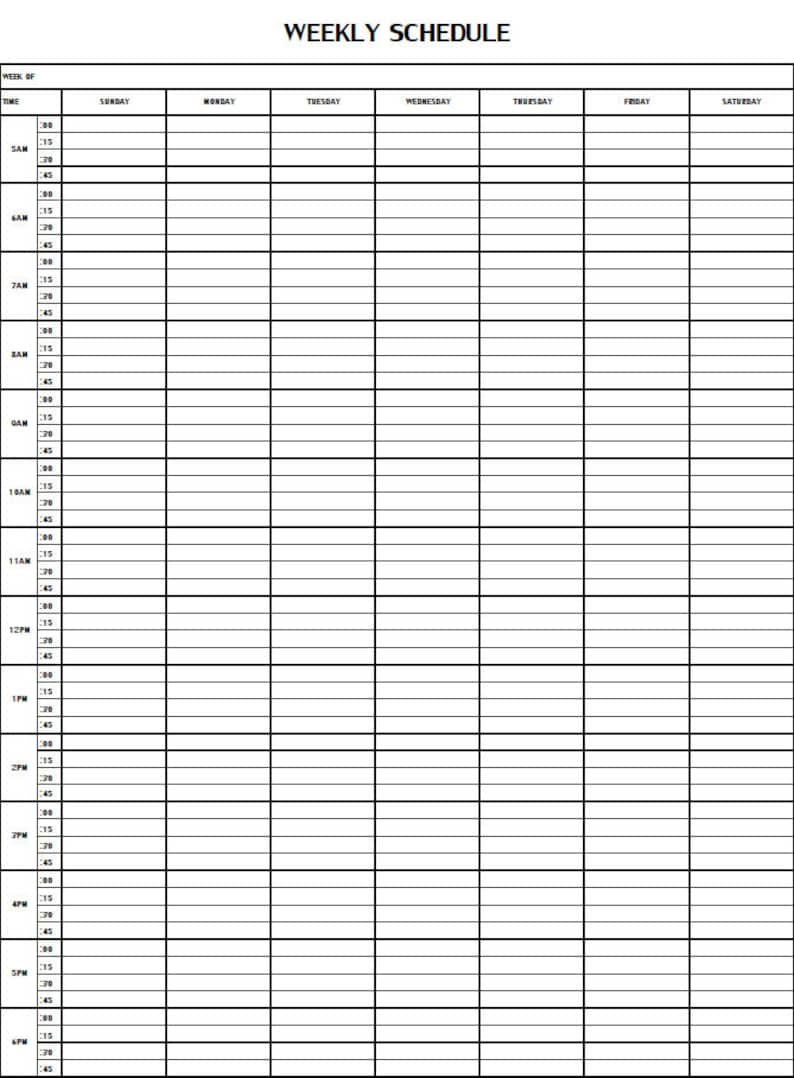 15 Minute Weekly Schedule & Time Tracker Template - Etsy