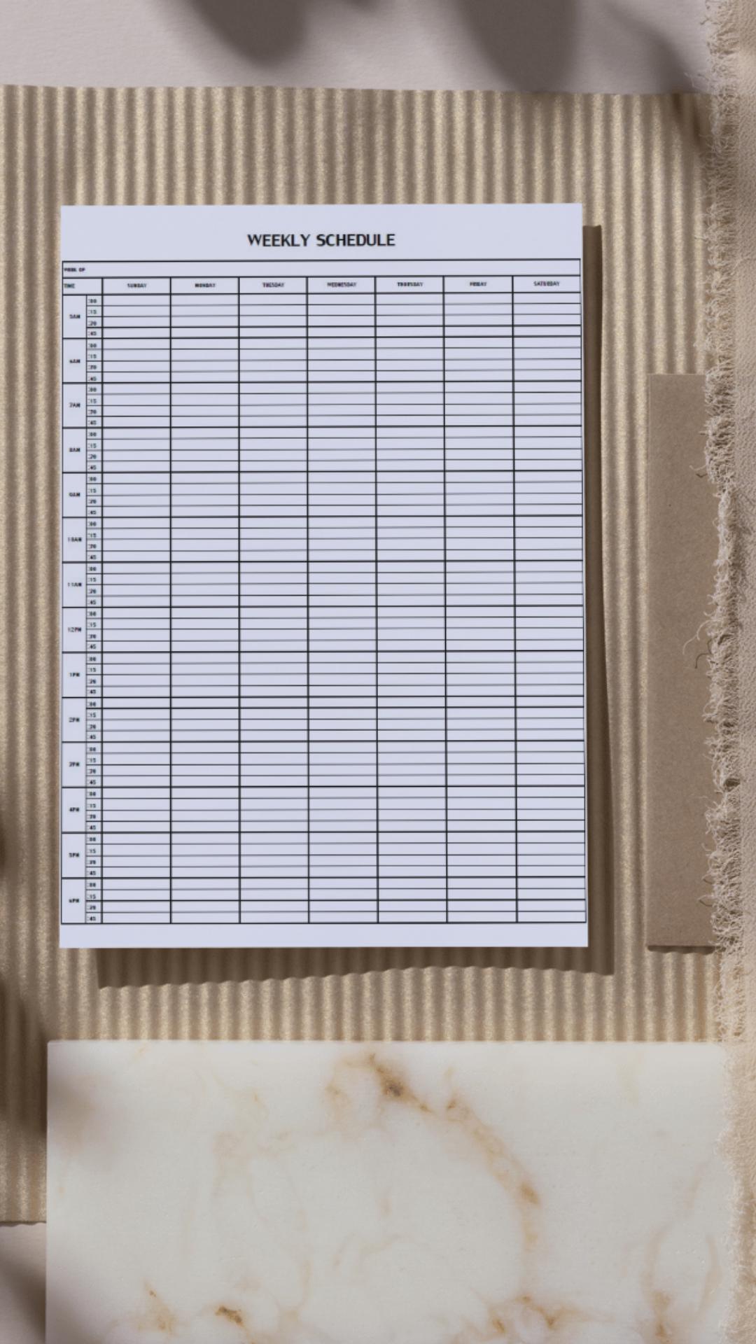 15 Minute Weekly Schedule & Time Tracker Template - Etsy