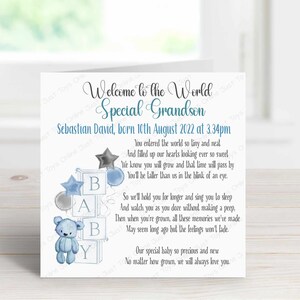 Personalised Welcome to the World Baby Card, New Baby Grandson Son ...