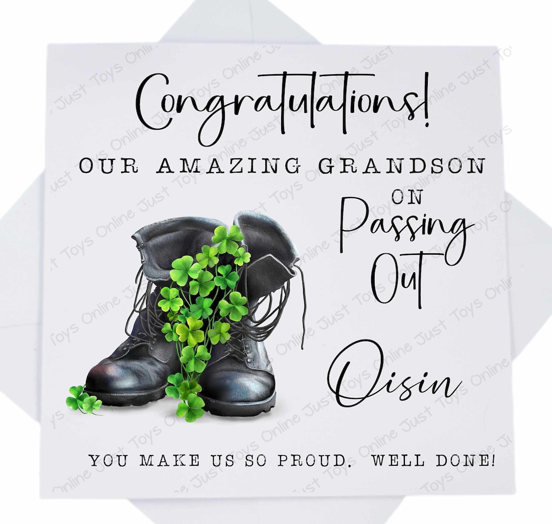 Personalised Army Passing Out Card, Boots and Shamrock, Congratulations ...