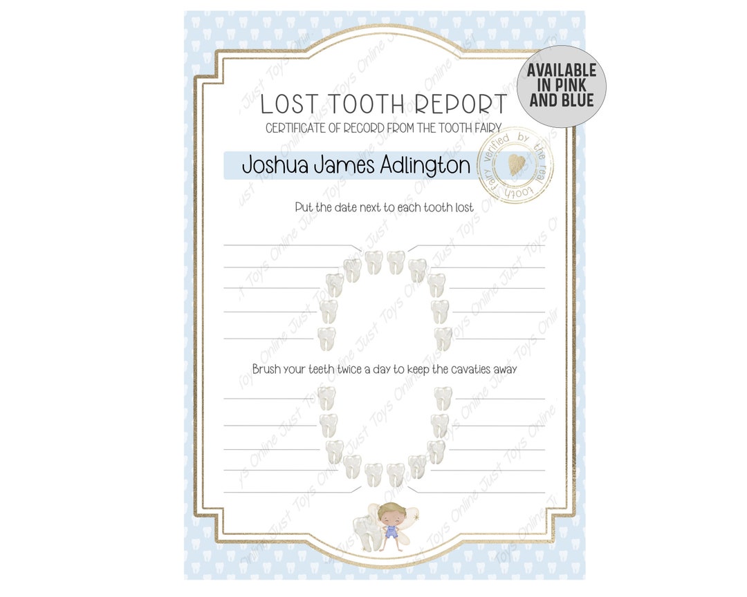 Tooth Fairy Report, Personalised Lost Tooth Report Chart, Tooth Log ...