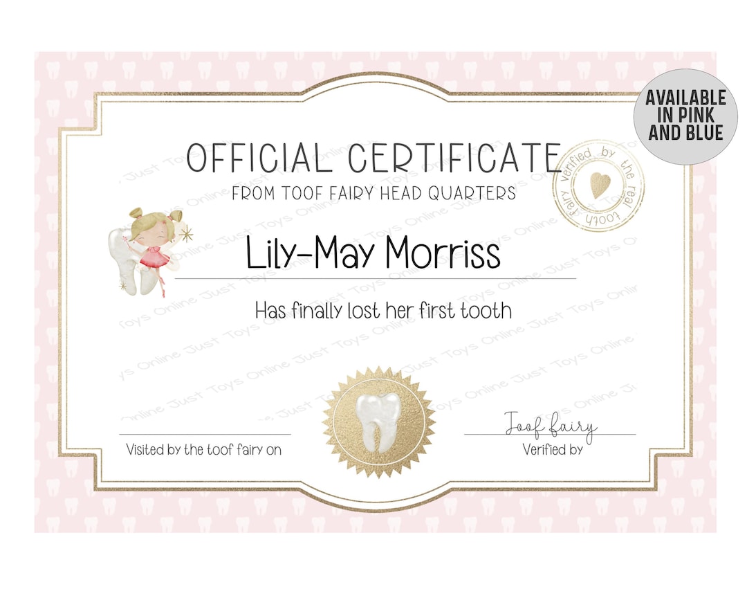 Tooth Fairy Certificate, Personalised Lost Tooth Report Chart, Tooth ...