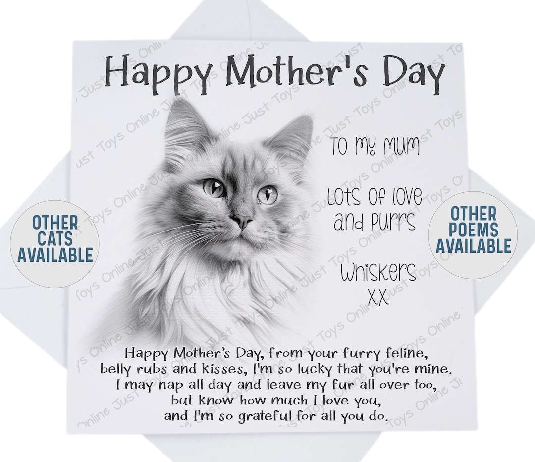 Happy Mother's Day Card From the Cat, Card for Cat Mummy With Poem ...