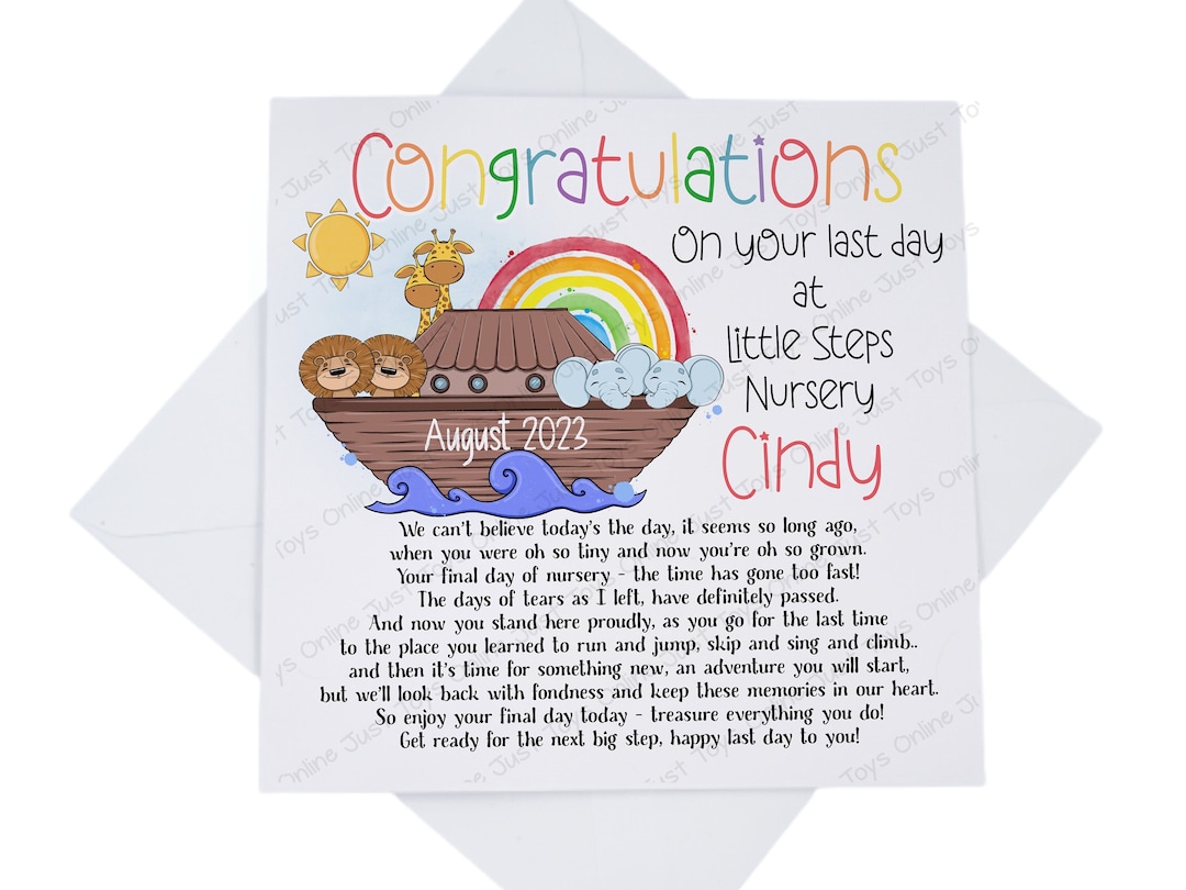 Last Day of Preschool Card, Leaving Nursery Card With Poem Verse ...