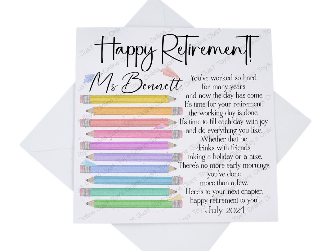 Teacher Retirement Card, Personalised Retirement Card With Poem Verse ...