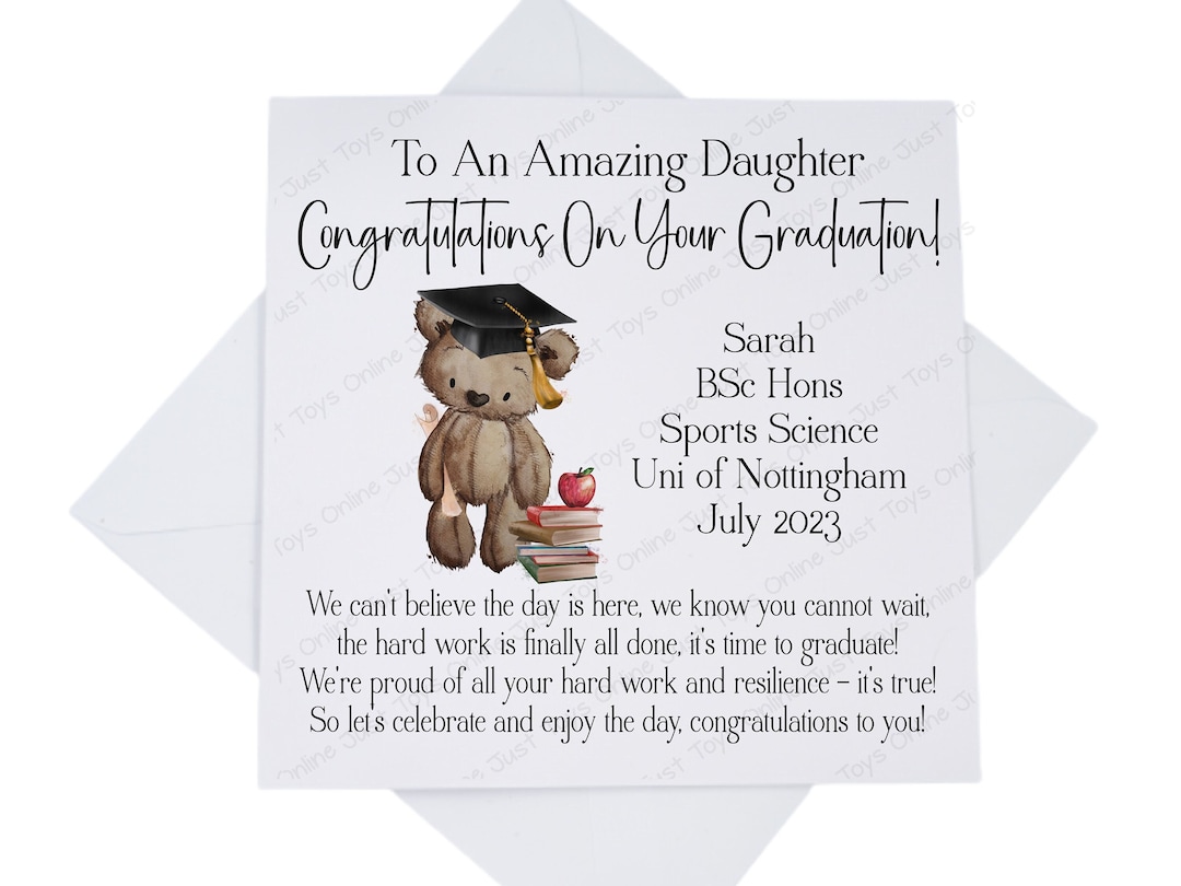 Personalised Graduation Card, Graduation Teddy Bear Card, Graduate ...