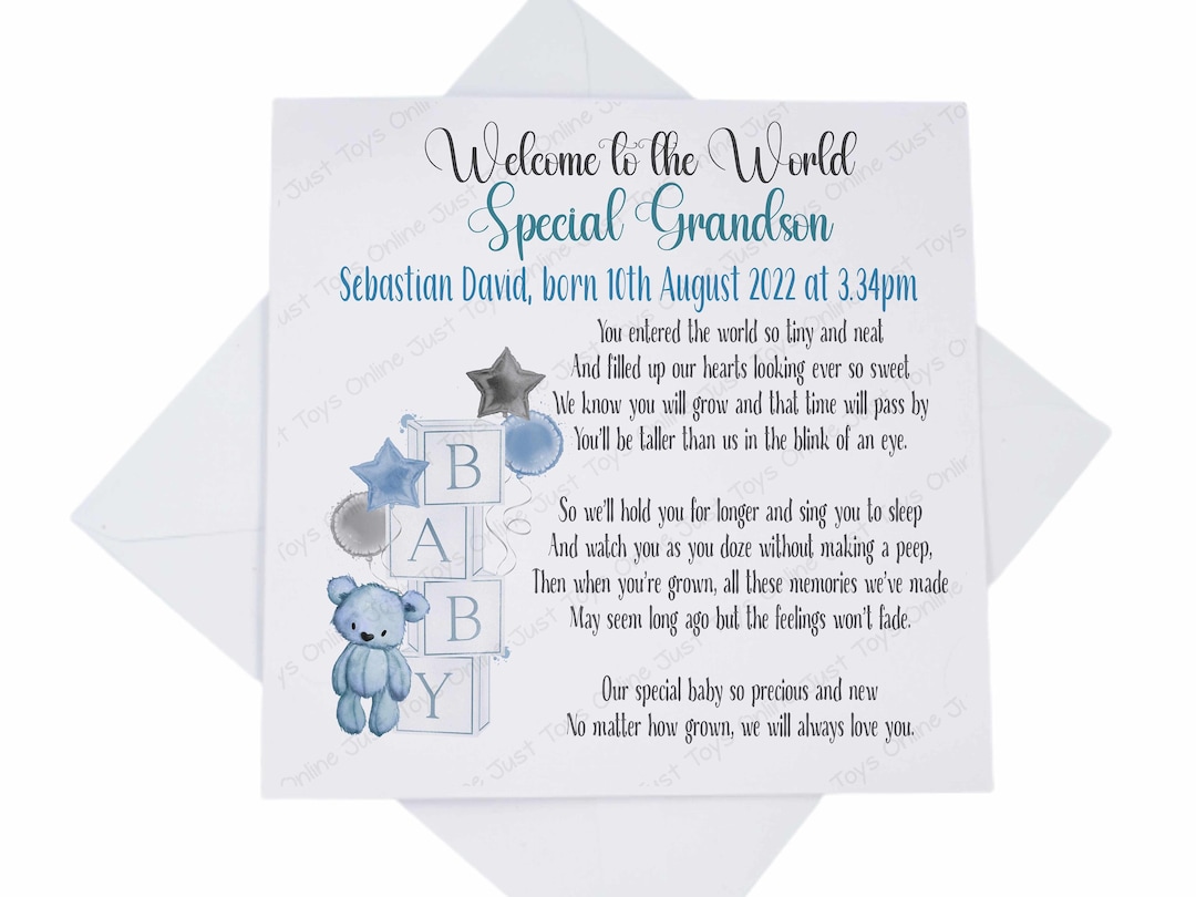 Personalised Welcome to the World Baby Card, New Baby Grandson Son ...