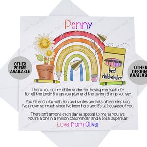 Personalised Thank You Childminder Card, Leaving Card for Childminder ...