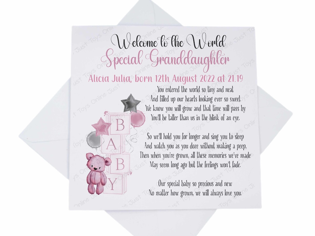 Personalised Welcome to the World Baby Card, New Baby Granddaughter ...