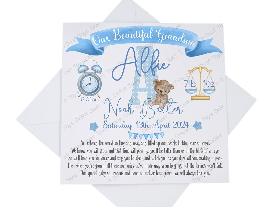Personalised Welcome to the World Baby Card, New Baby Card for Grandson ...
