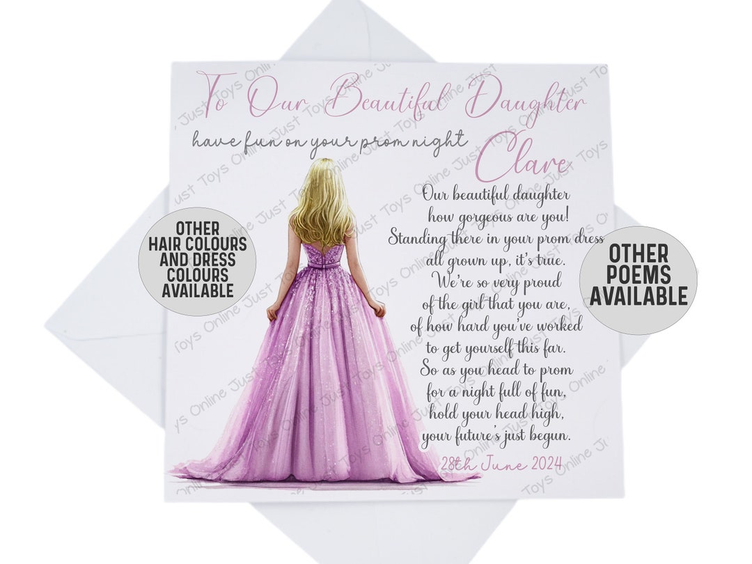 Personalised Prom Card, Prom Card With Poem Verse, Card for School ...