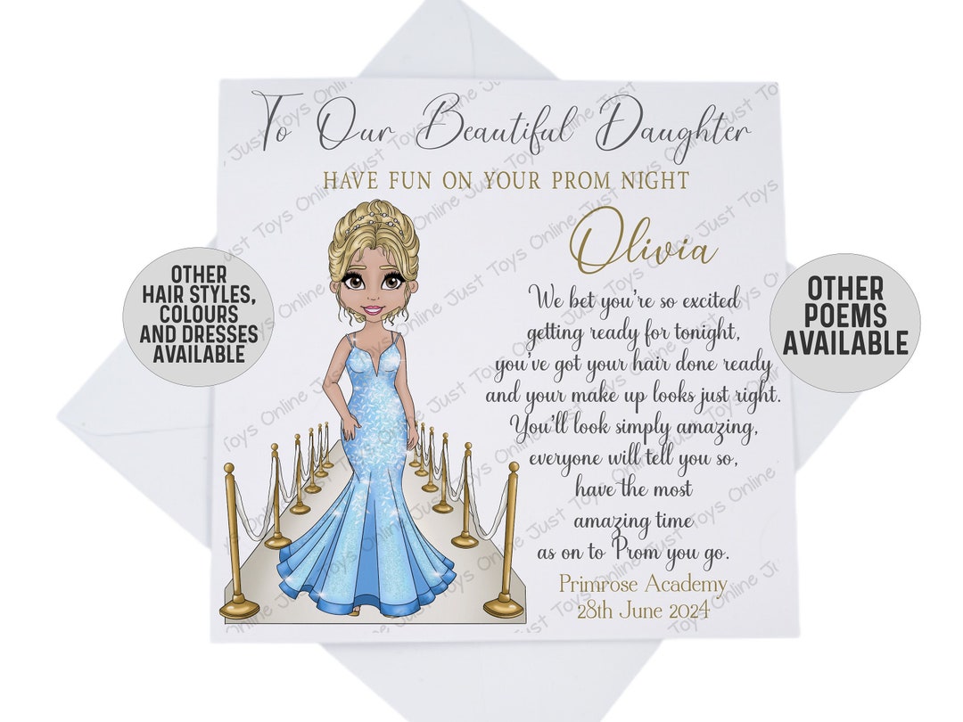 Personalised Prom Card, Prom Card With Poem Verse, Card for School ...