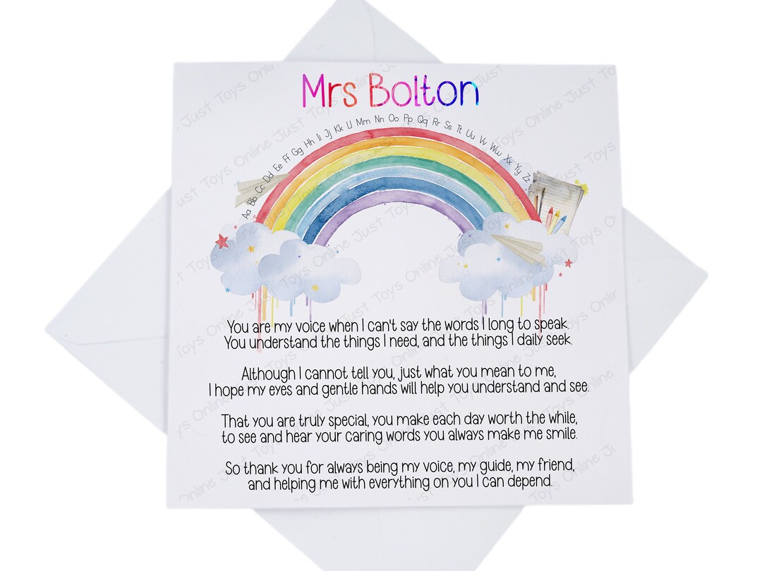 Personalised Thank You Teacher Card, End of Term Card for Special Needs ...