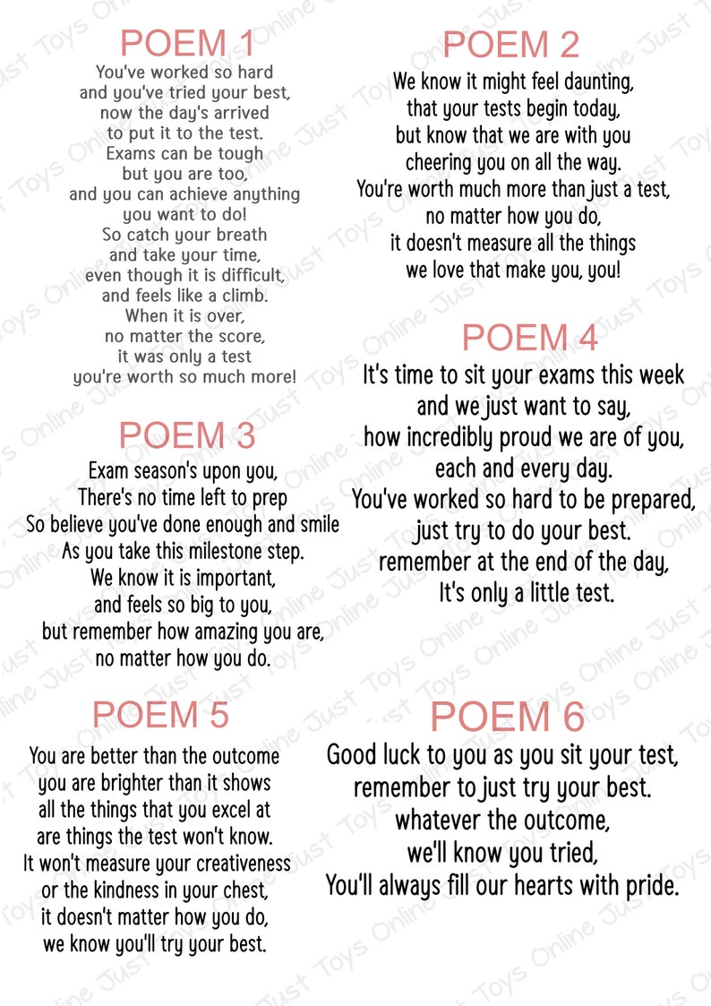 Good Luck in Your Exams Card, Personalised Poem Card for Grandson Son ...
