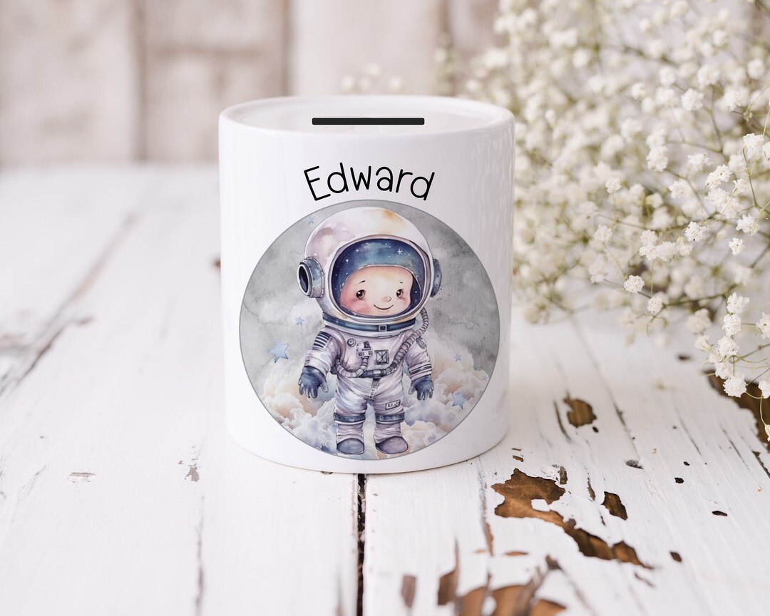 Astronaut Money Box, Personalised Space Piggy Bank Gift for Boys Girls ...