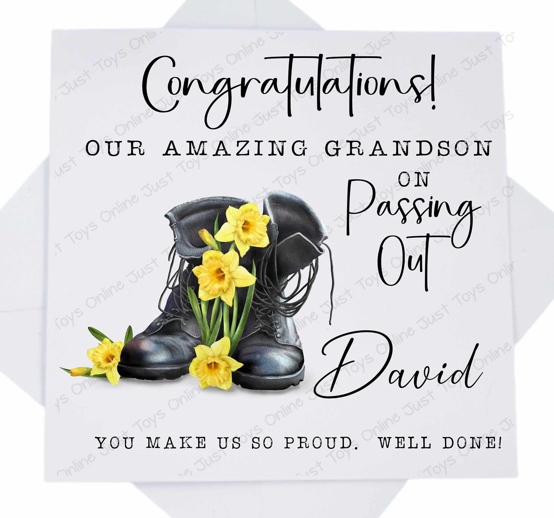 Personalised Passing Out Card, Army Boots and Daffodils ...