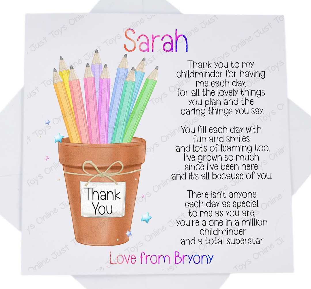 Personalised Thank You Childminder Card, Leaving Card for Childminder ...