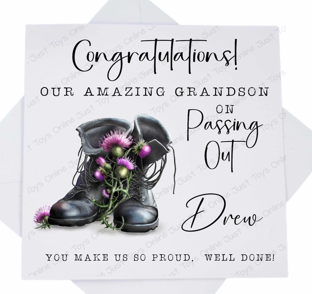 Personalised Army Passing Out Card, Boots and Thistle, Congratulations ...