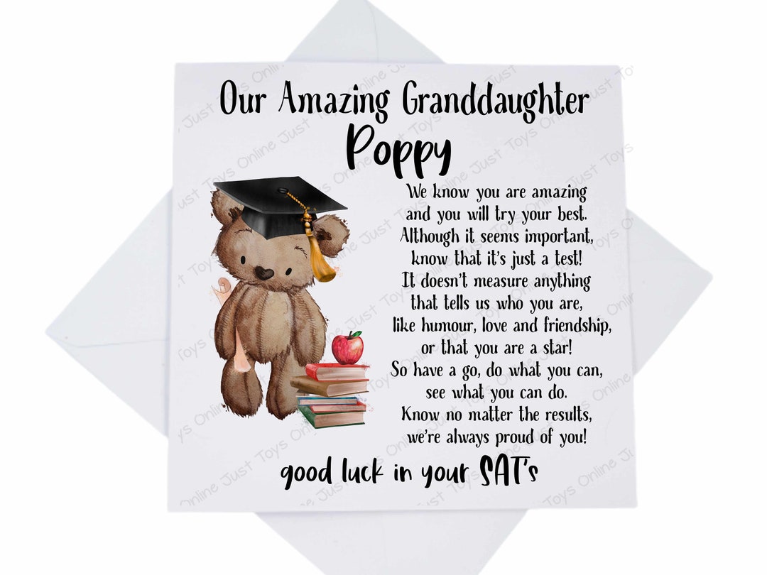 Personalised Good Luck in Your Sat's Card, Poem Card for Granddaughter ...