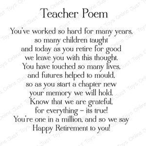 Teacher Retirement Card, Personalised Retirement Card With Poem Verse ...