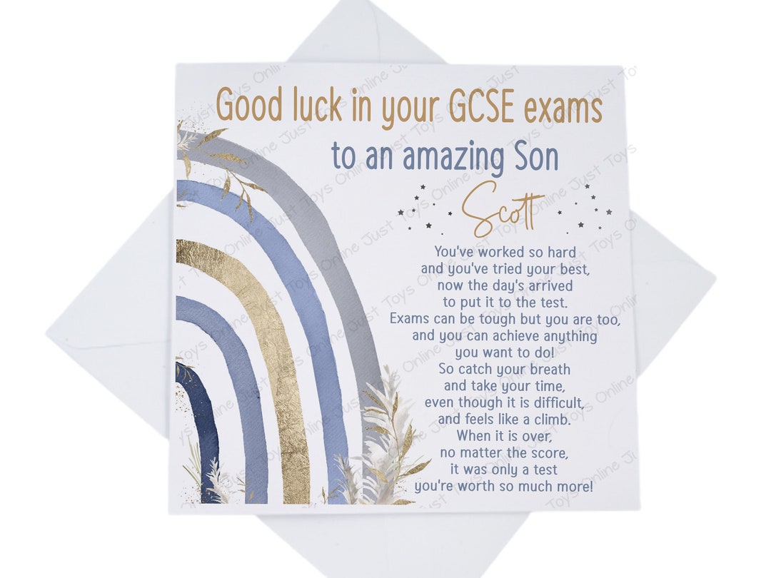 Good Luck in Your Exams Card, Personalised Poem Card for Grandson Son ...