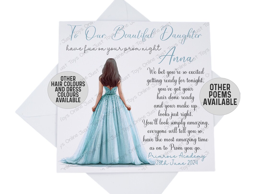 Personalised Prom Card, Prom Card With Poem Verse, Card for School ...