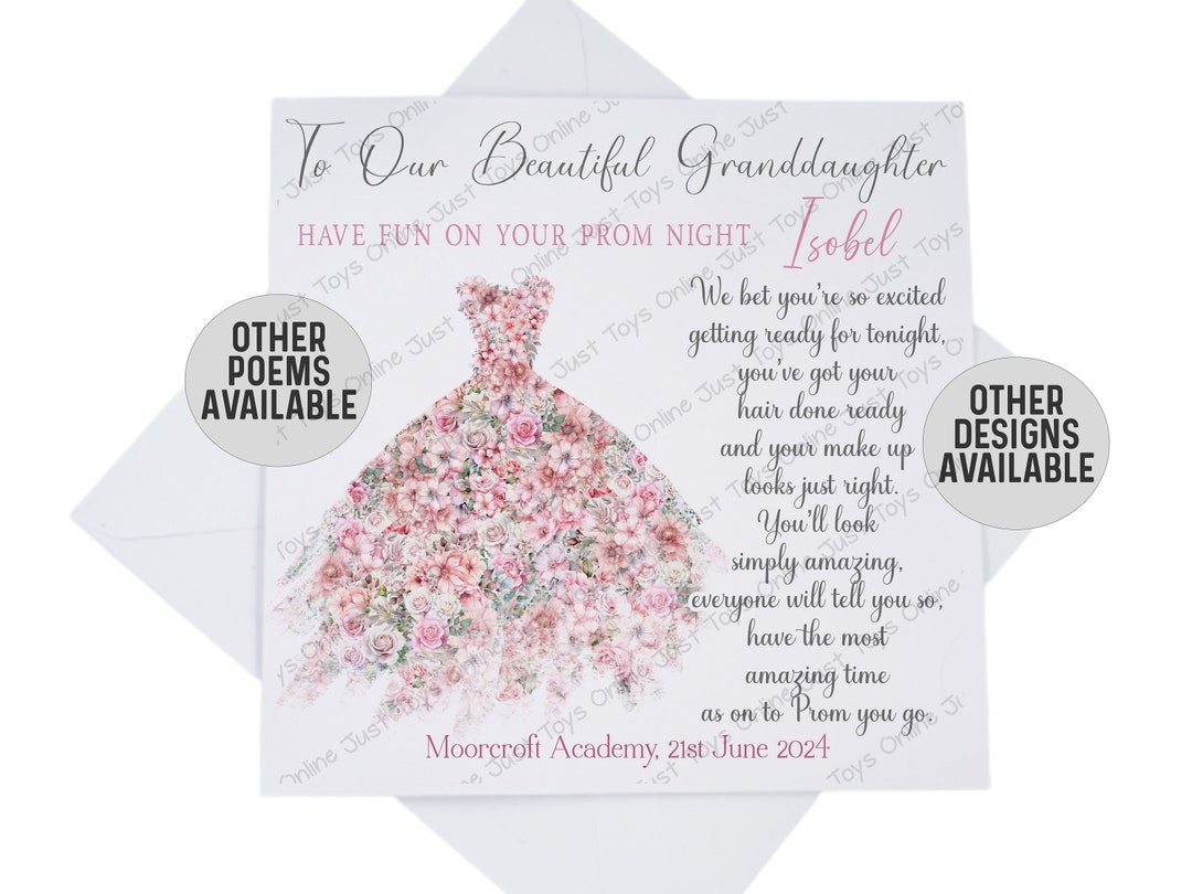 Personalised Prom Card, Prom Card With Poem Verse, Card for School ...