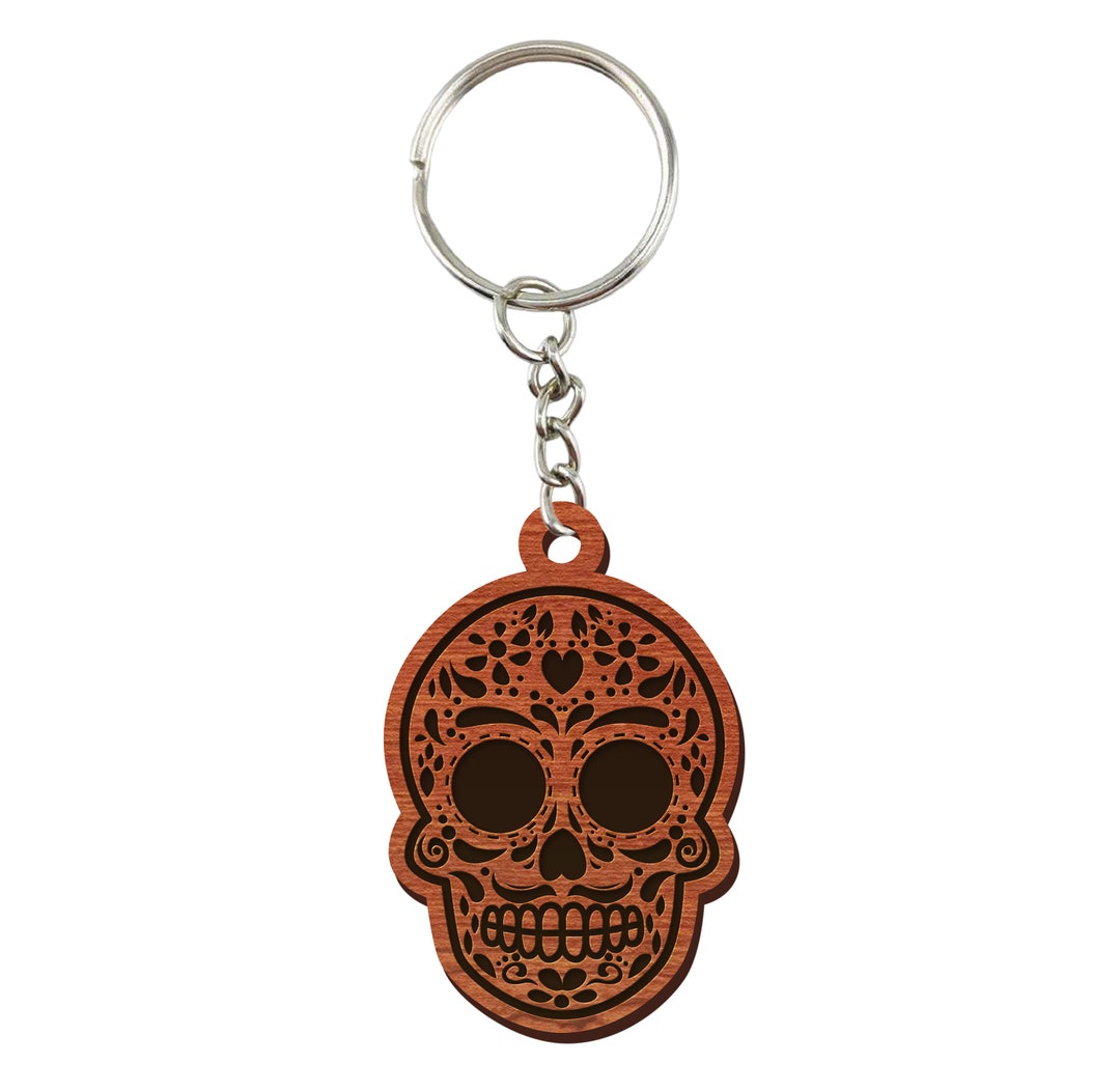 Sugar Skull Keychain Dia De Los Muertos Wood Keyring Gift Idea - Etsy