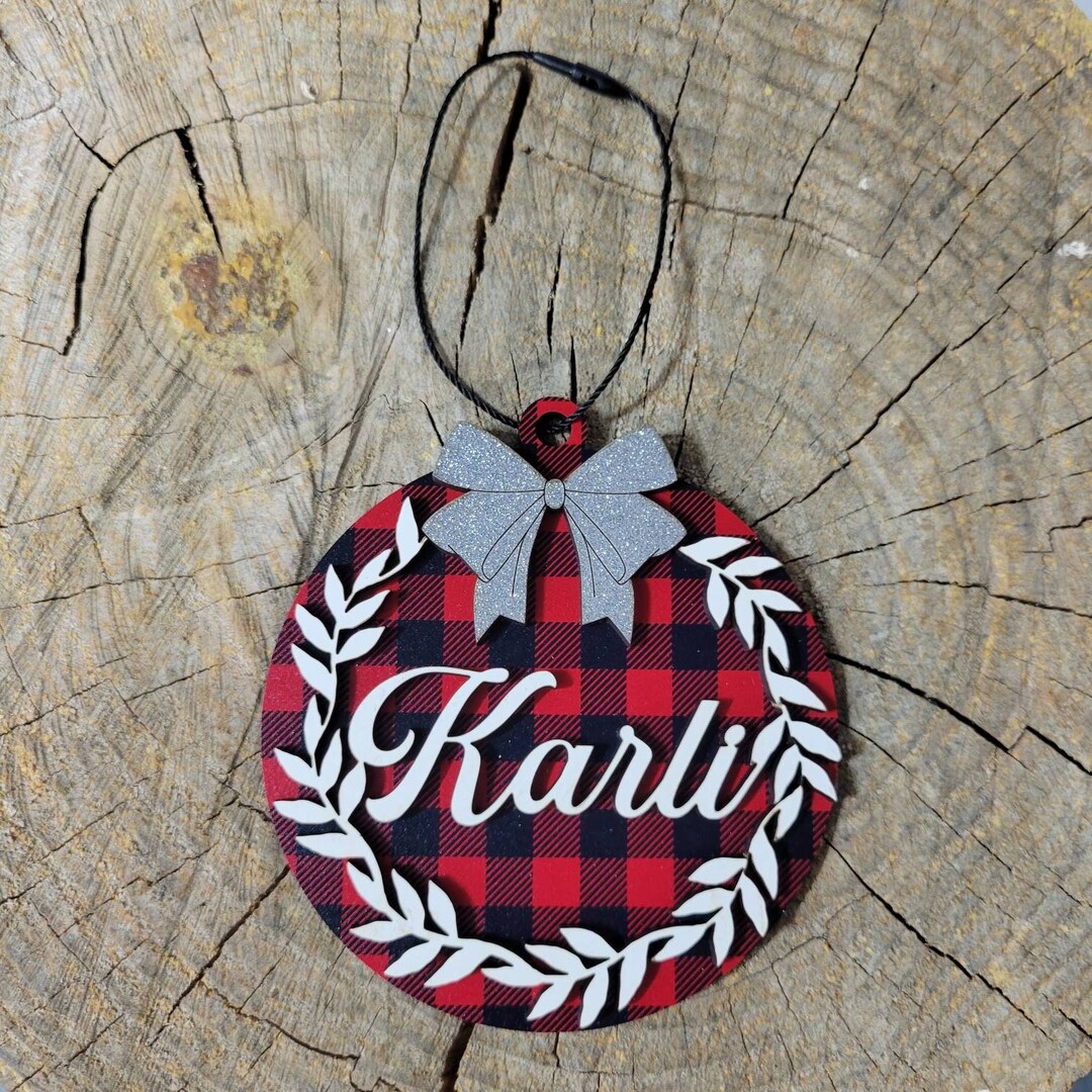 Buffalo Plaid Name Ornament Custom Ornament Personalized Christmas Tree ...