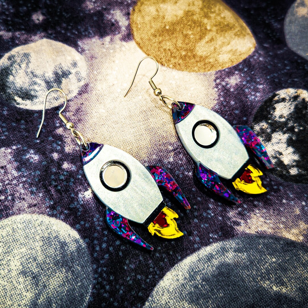 Space Ship Earrings Rocket Outer Space Hanging Earrings Cosmo ...