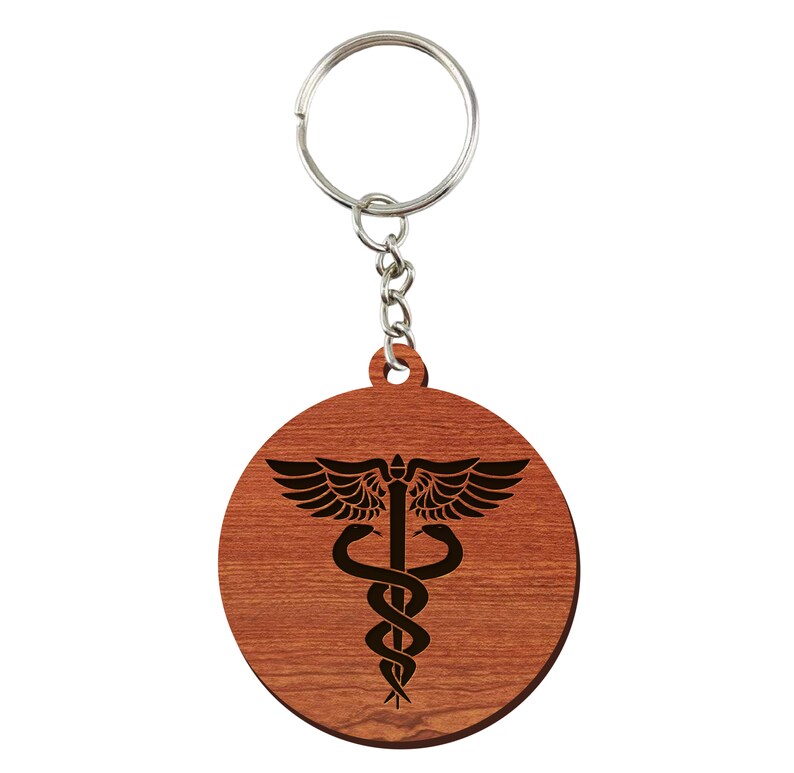 Caduceus Keychain Medical Wood Keyring Doctor Nurse Gift - Etsy