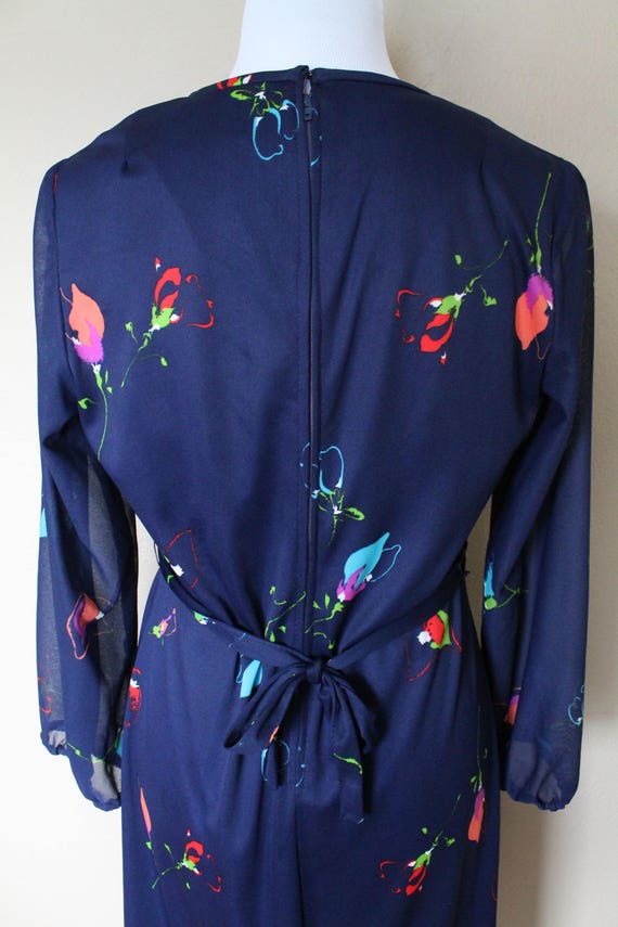1970s Vintage Blue Floral Pattern Dress - Gem