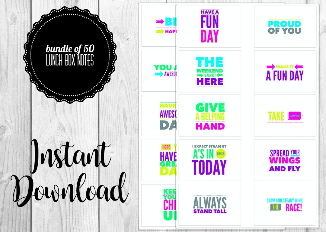 50 Lunch Box Notes, Lunch Notes, Mini Love Notes, Lunch Notes for Kids ...