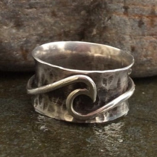 Sterling Silver ocean Wave Spinner Ring - Etsy