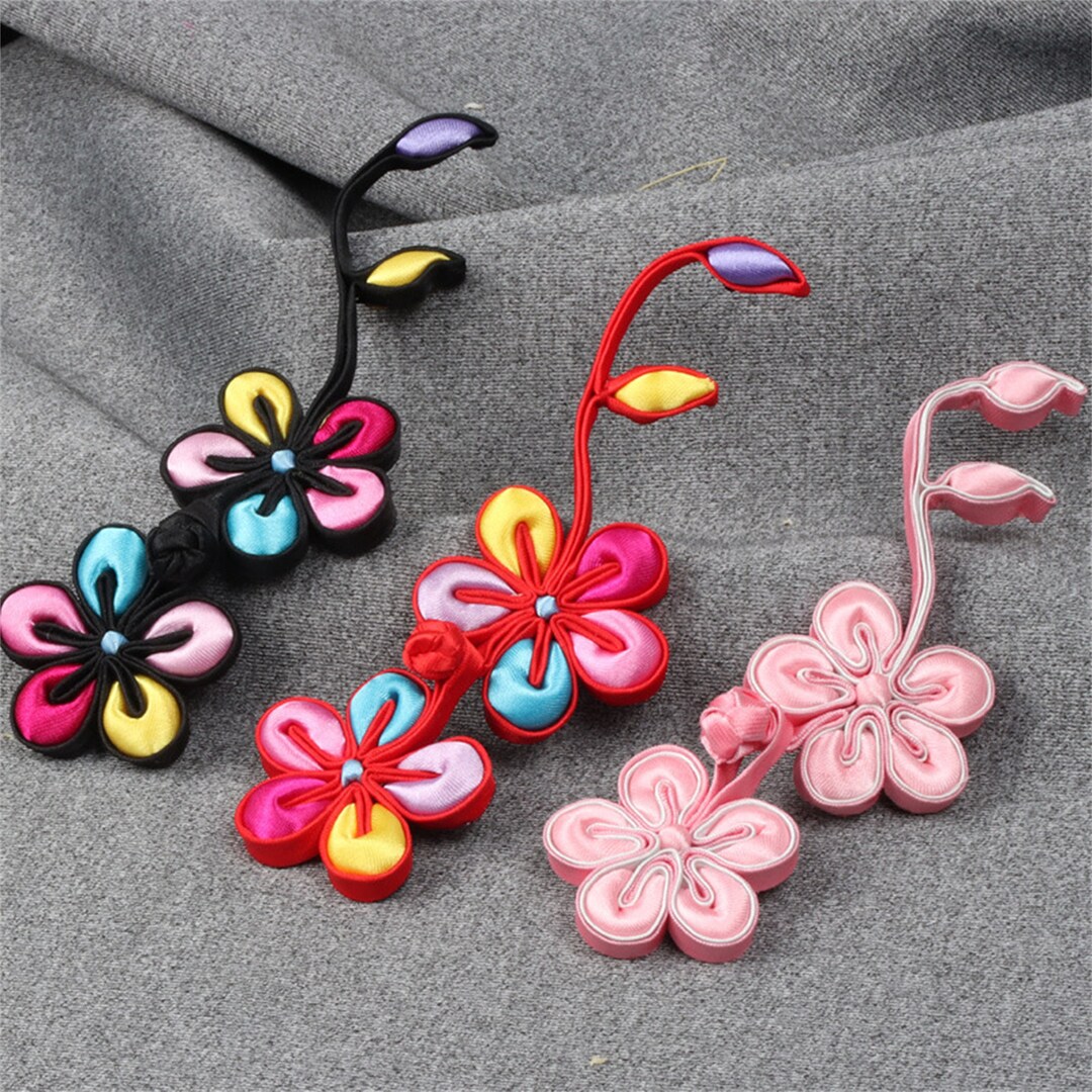 Floral Chinese Frog Buttons: Wine Red, Purple, Pink Satin (1piece ...
