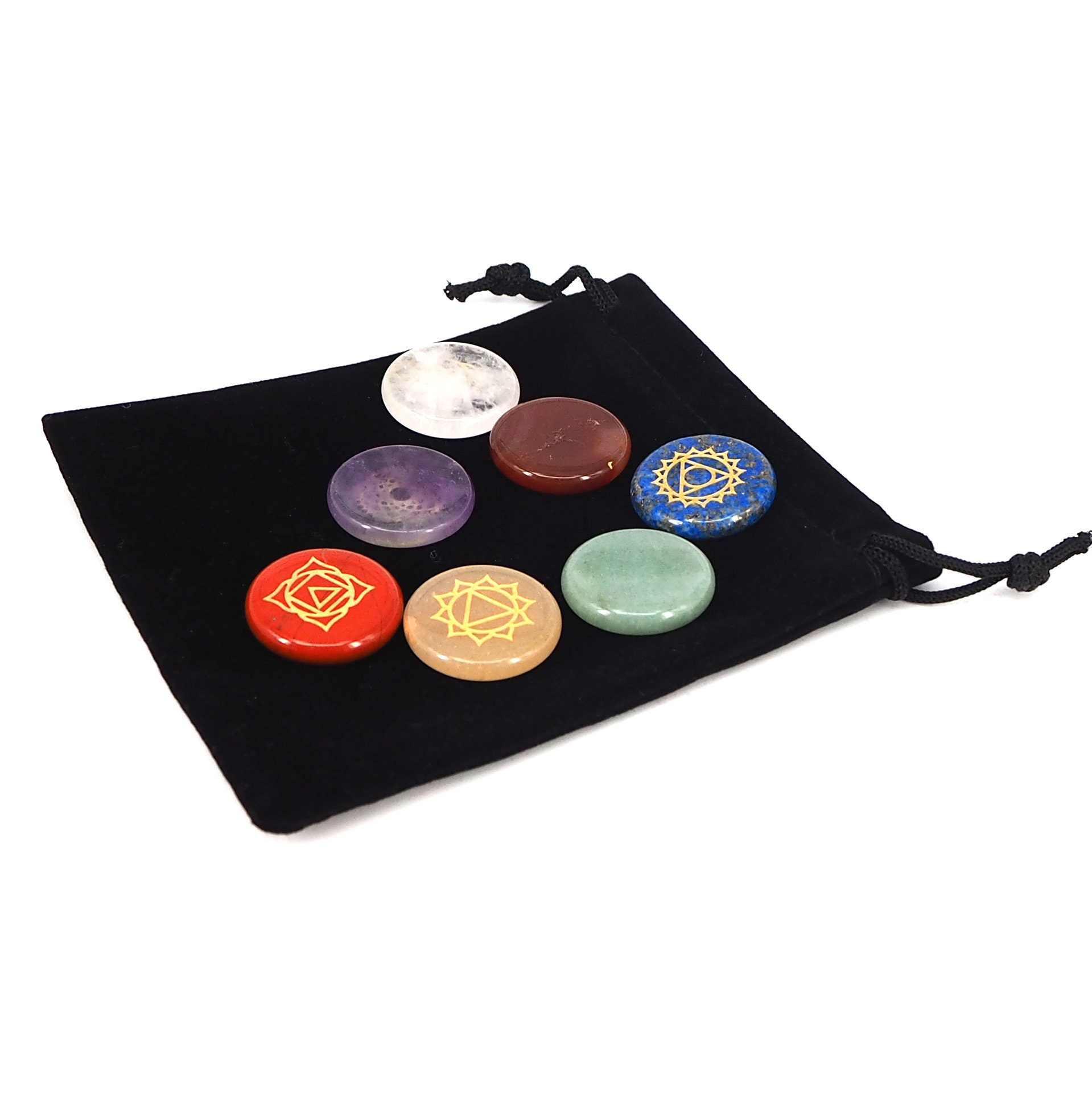 7 Chakra Set Healing Crystal Chakra Engraved Gemstone Reiki - Etsy