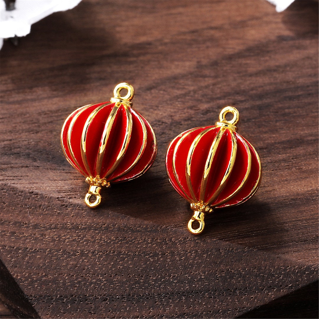 2/6/10pcs 24K Gold Brass Red Dripping Lantern Charm,earring/bracelet ...