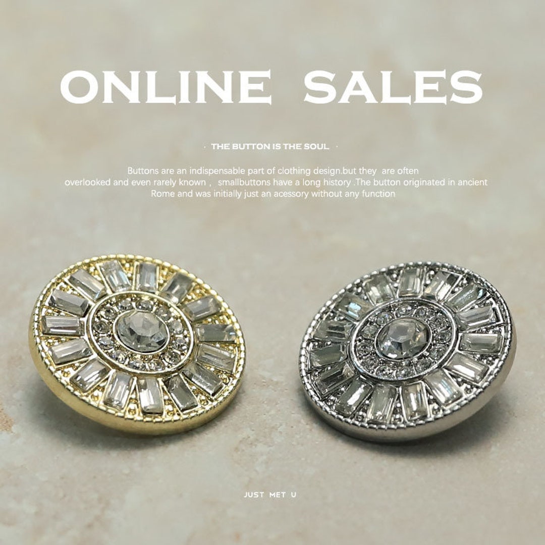 2/6/10pcs Sun Zircon Metal Wave Buttons Flat Plain Plane Gold Shank ...