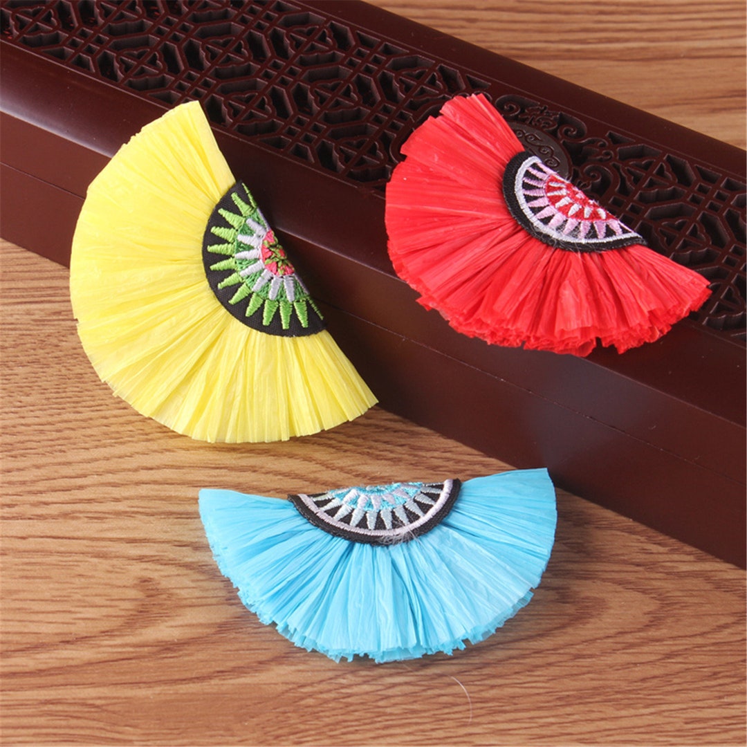 18 Color to Choose,40*70mm Cloth Embroidery Raffia Fan Tassels Pendant ...