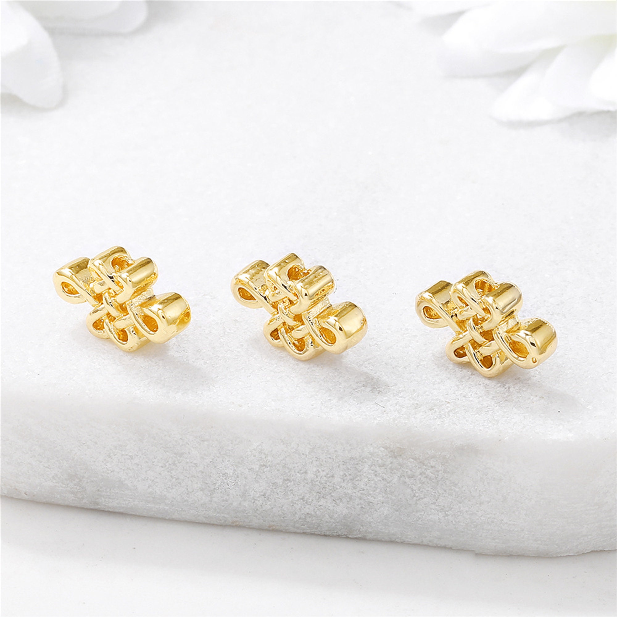24K Gold Plated Chinese Knot Beads: Brass Tone Spacers (10PCS) MY442 - Etsy