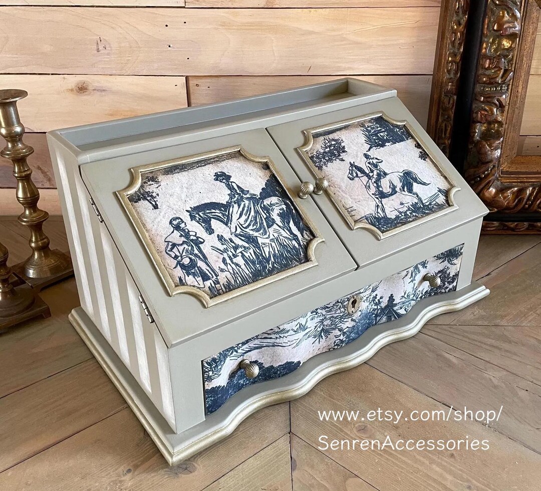 Desktop Organizer / Keepsake Box / Jewelry Box, Decoupaged, Stripes ...