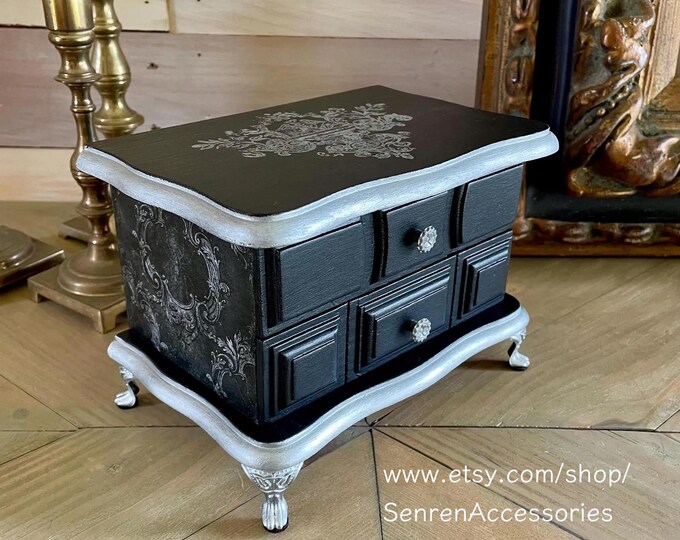 Wednesday Addams Inspired Gothic Small Vintage Jewelry Box, Solid Wood ...