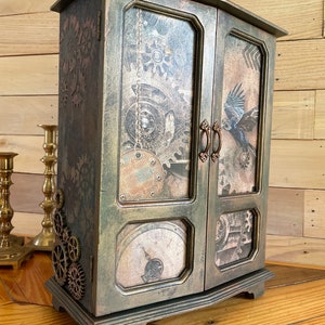 Steampunk Vintage Jewelry Box, Mixed Media, Green & Copper Painted ...