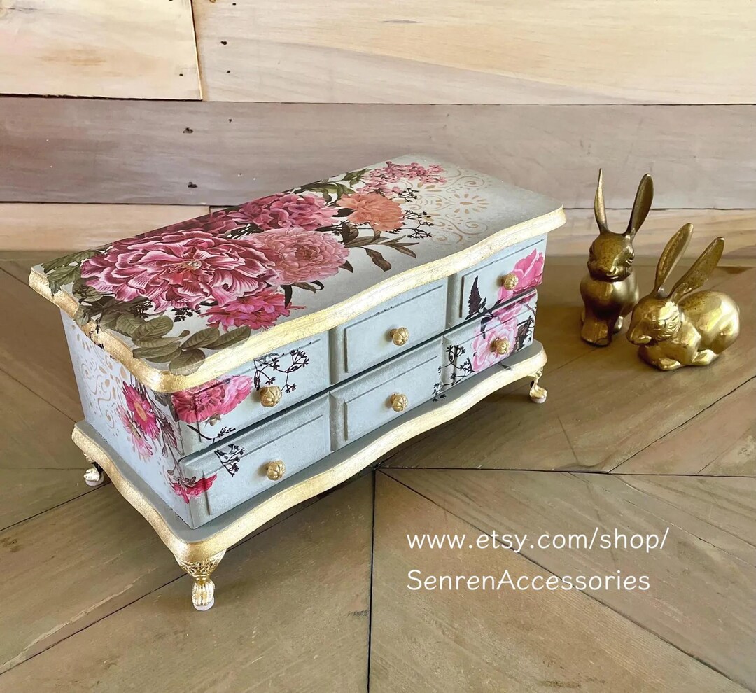 French Chic Vintage Jewelry Box: Cream and Beige Ombre Painted - Etsy