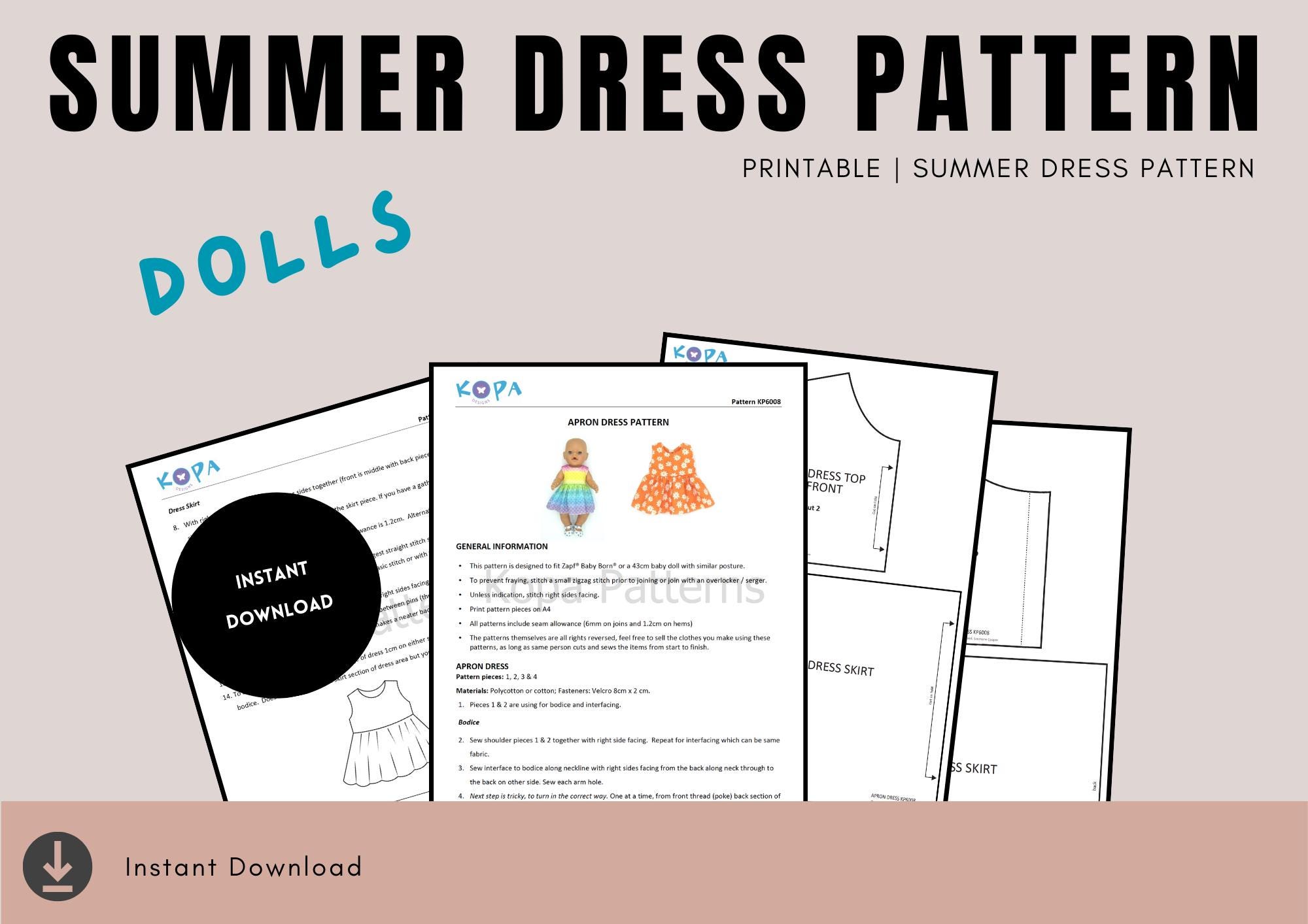 DOLL CLOTHES PATTERN | Summer Dress Pattern | Instant Download ...