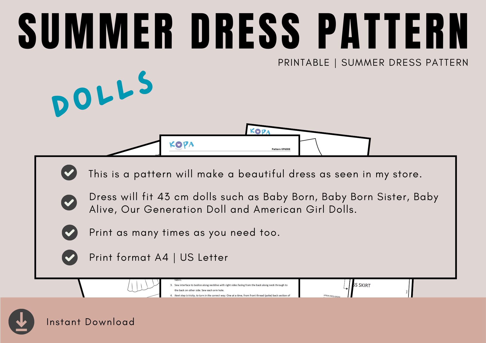 DOLL CLOTHES PATTERN | Summer Dress Pattern | Instant Download ...