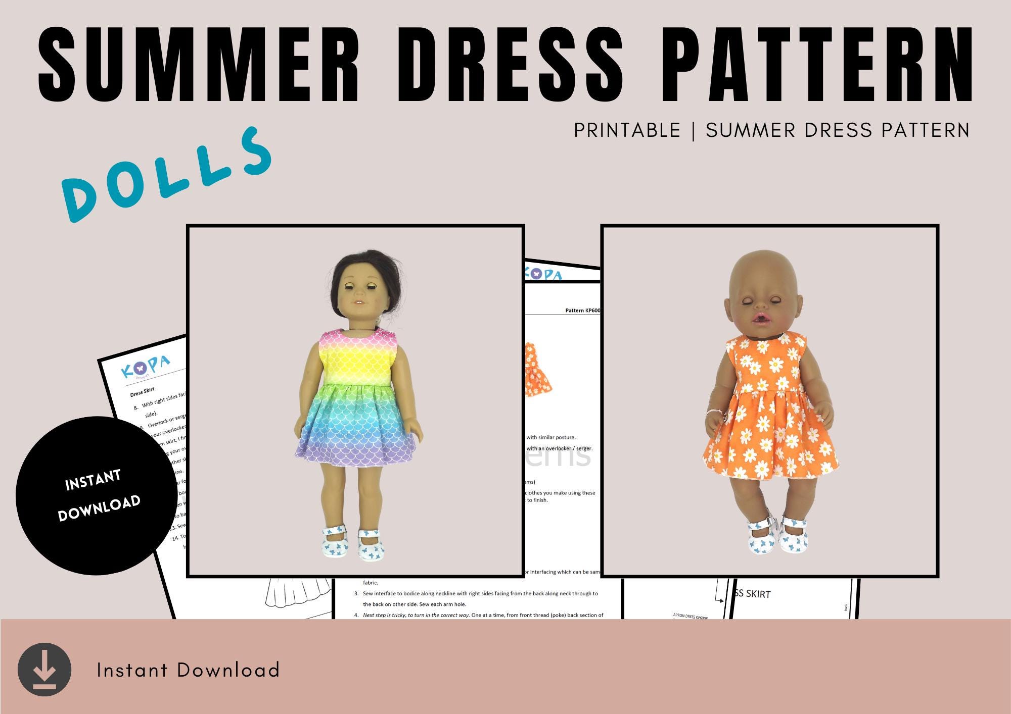 DOLL CLOTHES PATTERN | Summer Dress Pattern | Instant Download ...
