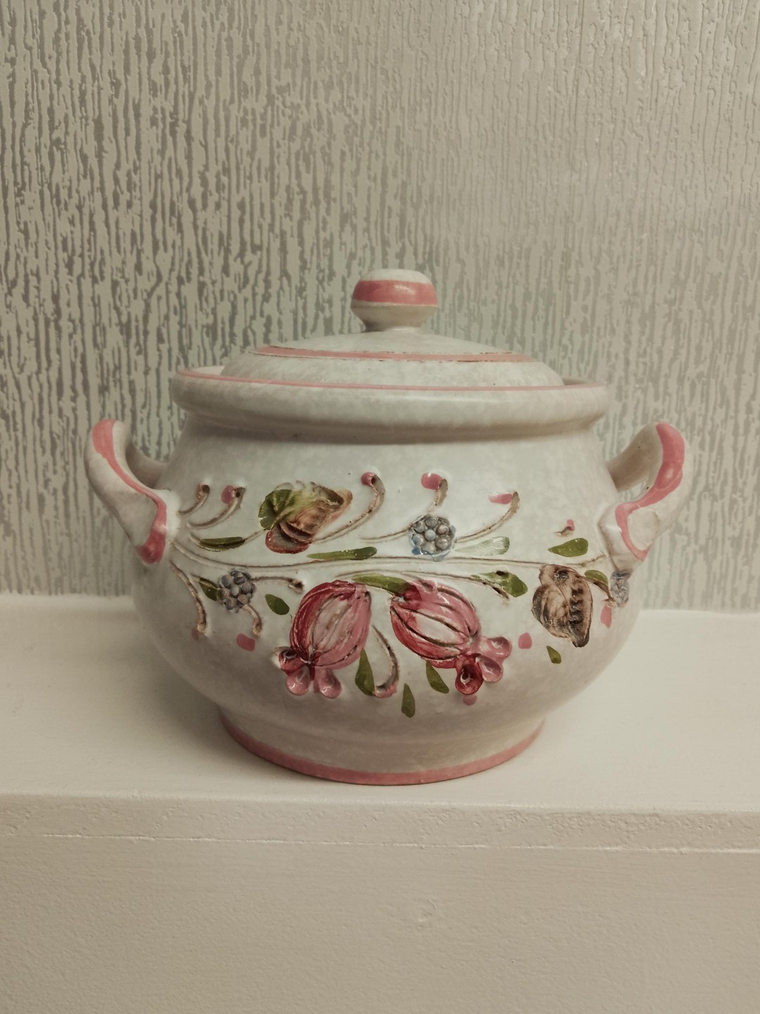 Vintage Pink Ceramic Soup Tureen Made in Italy, Lidded Pot With Handles ...