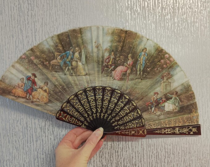 Vintage Handheld Fan With Italian Scene, Hand Fan, Fabric Fan, Folding ...
